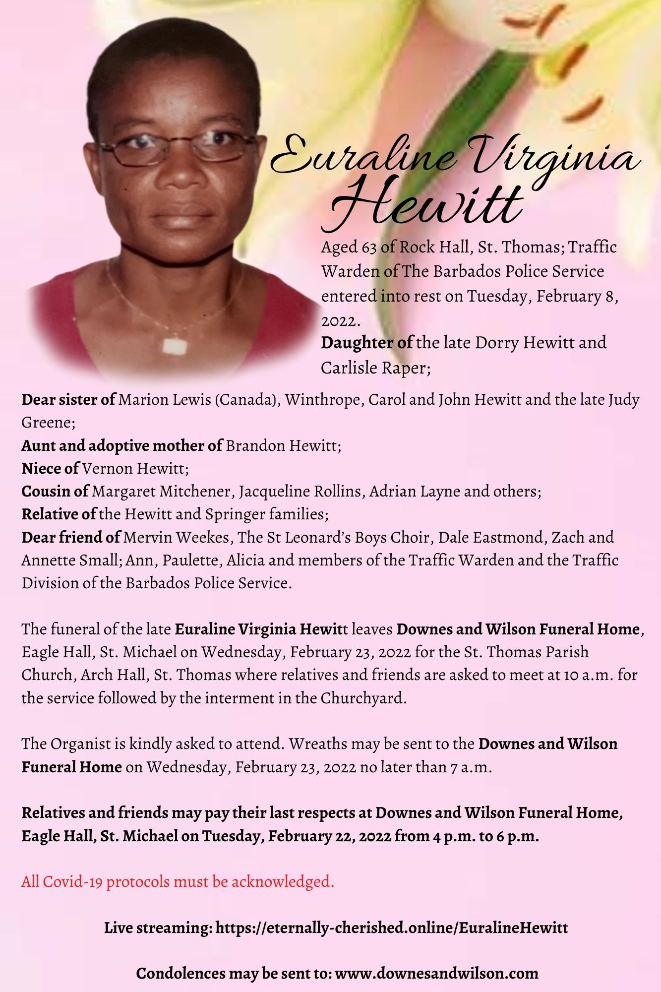 Euraline Virginia Hewitt - Downes & Wilson Funeral Home